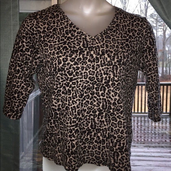 Tops | Karen Scott Leopard Print Stretch Blouse Size L | Poshmark